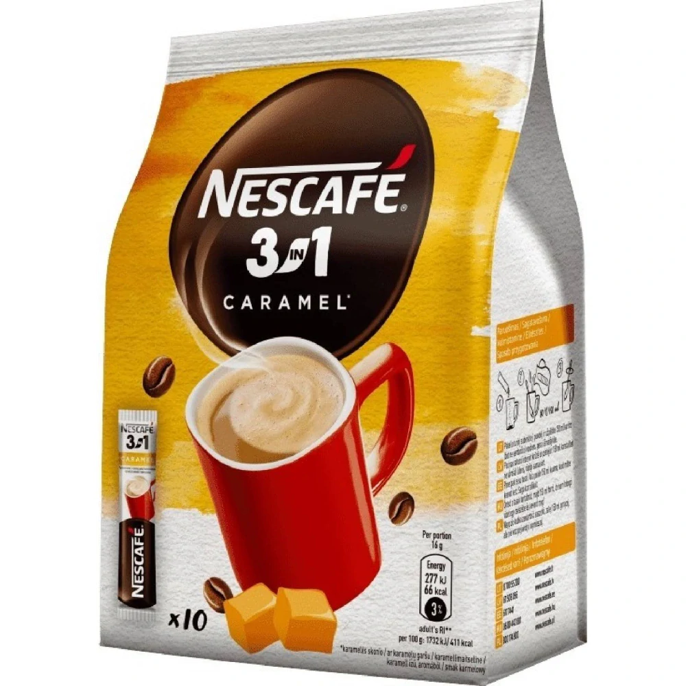 NESCAFE instantní káva 3v1 10 x 16 g KARAMEL | Eshop naplněný ...